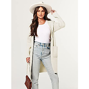 ANRABESS Cardigan for Women Open Front Long Sleeve Oversized Hooded Sweater Coat 2023 Fall and Winter Fashion Wool Coatigan Jackets Casual Knitted Clothes Outwear 957mibai-S White