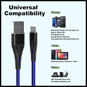 Android 3 Foot Micro USB Cable, 3-Pack Fast Charger, Micro USB Nylon Braided Charging Cord for Samsung Galaxy S6 S7 Edge, Moto G5 G5S Plus, Sony Xperia Z3 Z5 Note 6/5, Kindle,PS4 and More(Blue)