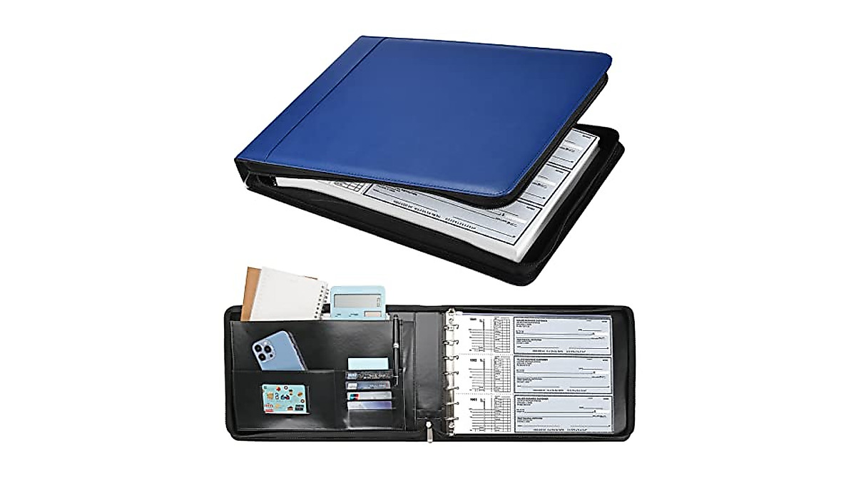 Business Checkbook Binder in Blue - Secure PU Leather Organizer