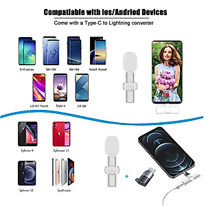 Oakaylif Wireless Microphones, Lavalier Microphone for Smartphone Plug-Play Recording Microphones Automatic Noise Reduction for Smartphone, Laptop, Vlog, Tiktok, Facebook, YouTube - White