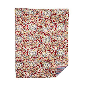 C&F Home Rhapsody Paisley Quilted Throw 48" X 60" Red Gold and Blue Paisley Reversable to Stripes Blanket Cotton Machine Washable Soft for Couch Sofa Or Bed 48x60 inches Red