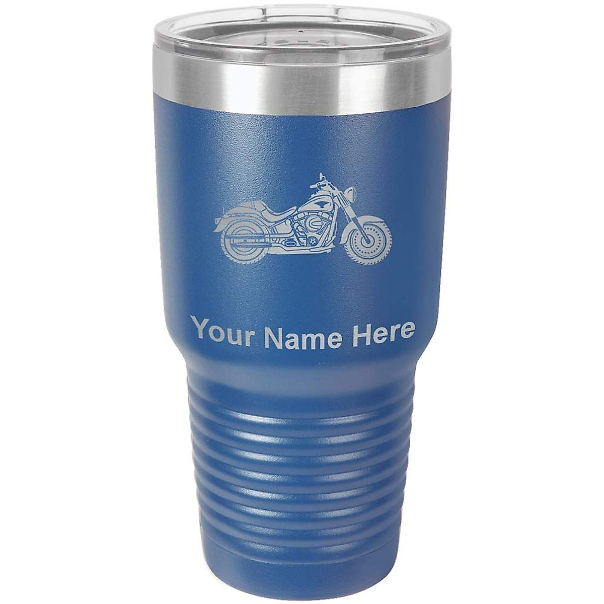 LaserGram 30oz Vacuum Insulated Tumbler Mug, Motorcycle, Personalized Engraving Included (Dark Blue)