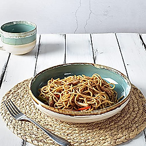 Bosmarlin Stoneware Large Pasta Bowls, 40 Oz, Set of 4, Big Salad Bowls, Microwave and Dishwasher Safe (Turquoise Green, 9.3 in)