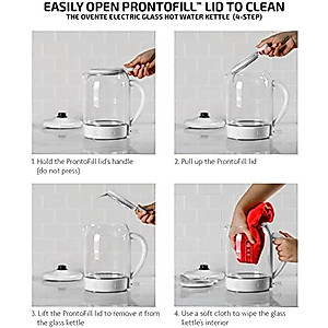 OVENTE Electric Glass Kettle 1.5 Liter 1500W Instant Hot Water Boiler Heater with ProntoFill Tech, Boil-Dry Protection, Automatic Shut Off, Fast Boiling for Tea & Coffee, White KG516W