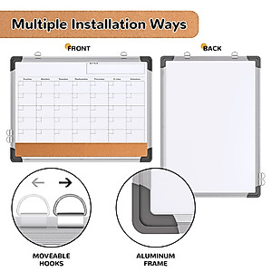 Monthly Calendar Whiteboard Dry Erase Cork Board Combination for Wall, 17"x13" Magnetic Dry Erase Board, Double-Sided White Board, Portable Board for Office, Kitchen, Planning, Memo, School, Home