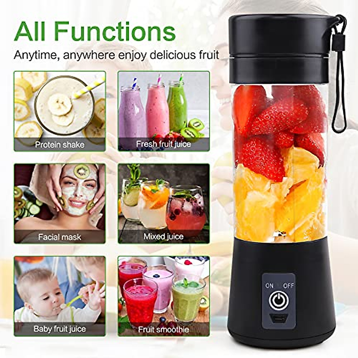 Portable Personal Mini Smoothie Blender: Single Small Size Fruit Juice Blender USB Rechargeable Shake Smoothies Mixer Battery Operated Individual Juicer Cup for Travel Camping Outdoor - Pink
