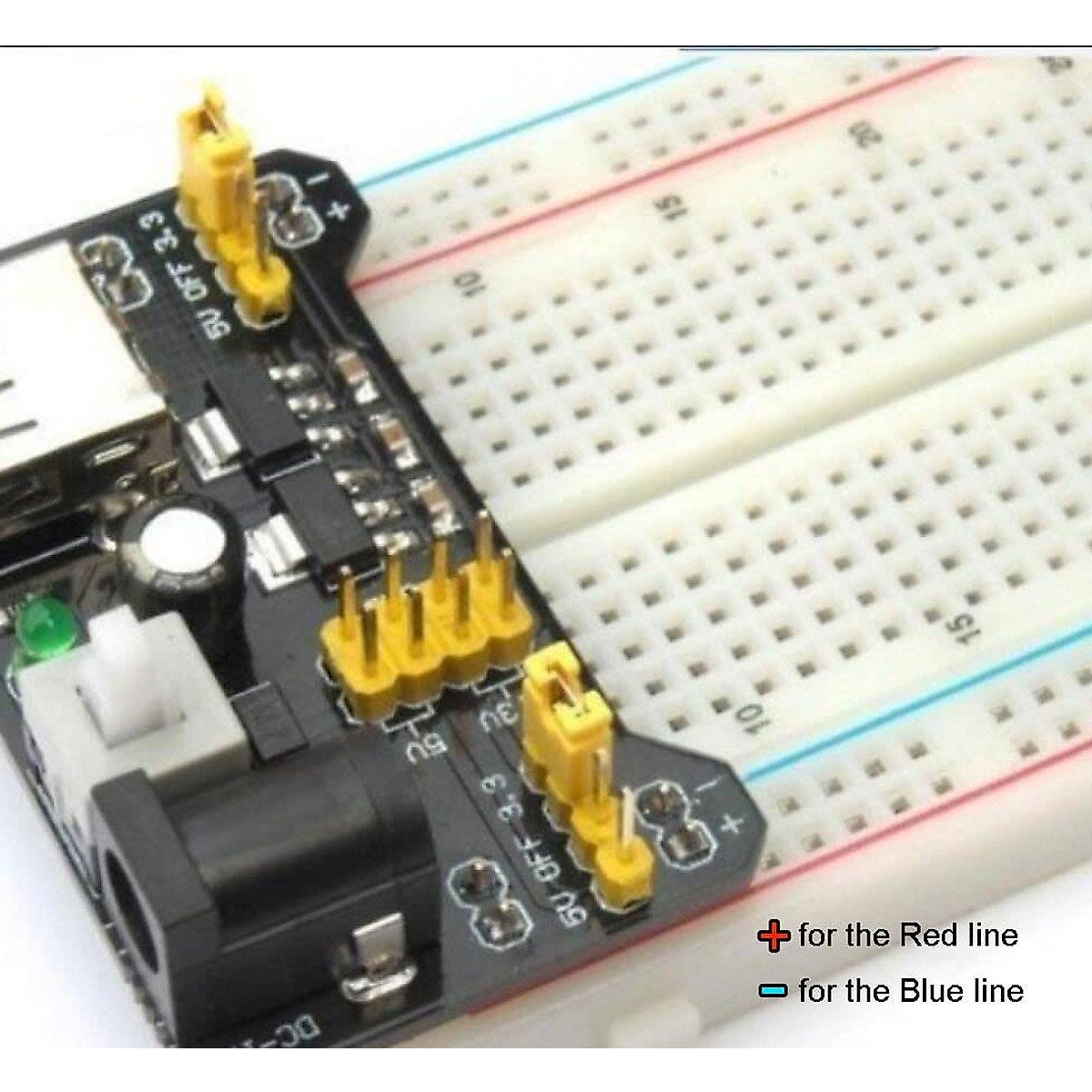 ALAMSCN 3.3V 5V MB102 Solderless Breadboard Power Supply Module with 9V Battery Clip Power Cable 2.1x 5.5mm Male DC Jack Plug for Arduino (Pack of 8)