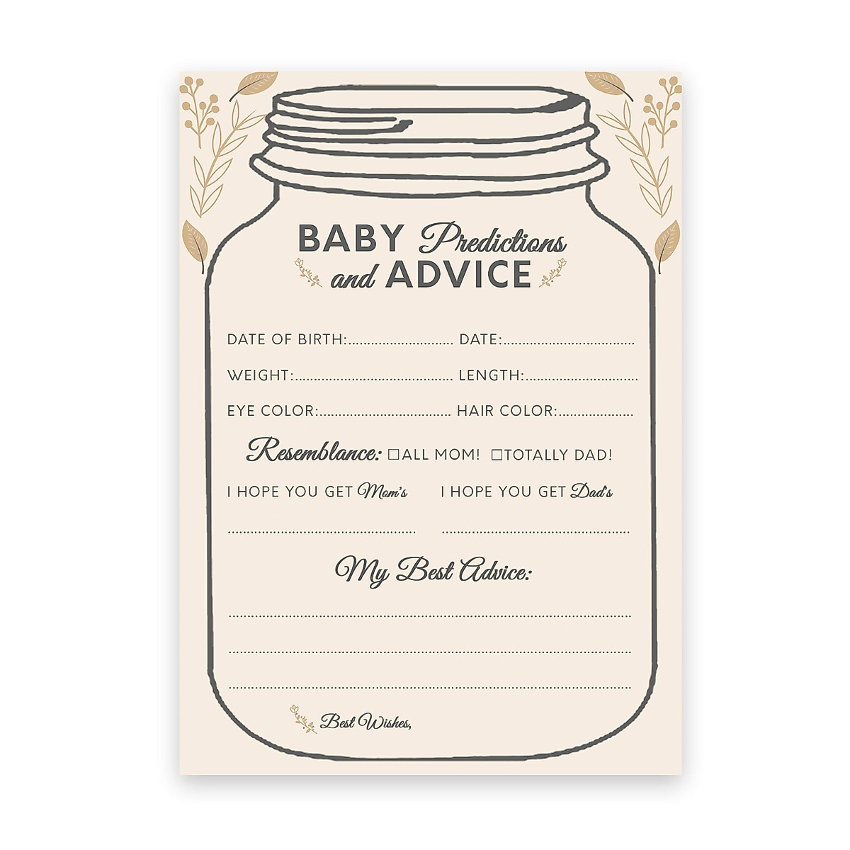 Simple-Glee Baby Shower Invitations Kit - 25 Gender Neutral Rustic Invites, Prediction and Advice Cards, Diaper Raffle Tickets - comes with Envelopes