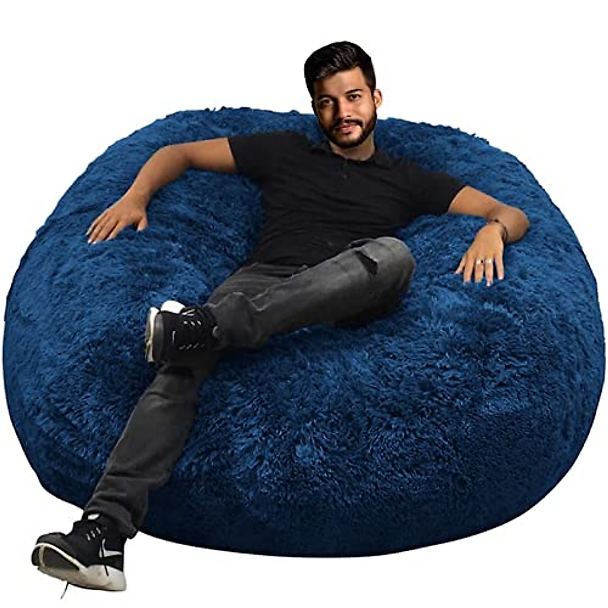 Bean Bag Chairs, Giant Bean Bag Chair for Adults, 4ftbean Bag coverComfyBean Bag Bed (No Filler, Cover only) Fluffy Lazy Sofa (Dark Bluer), 4ft(120 * 65cm)