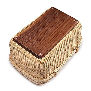 Teng Tian Nantucket baskets Rectangular Handwoven rattan Storage Basket Set with Lid for Shelves and Home Organizer Bins (S)