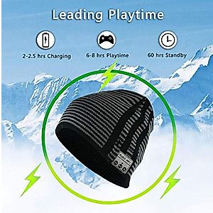 HaetFire Wireless Music Beanie Hat with Bluetooth Headphones Earphone Winter Warm Knit Running Cap Speakers Mic for Men Women Outdoor Fitness (Stripe)