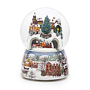 Roman - Musical Christmas Train in Village Glitterdome, Rotating, 120mm, Wind Up, 6" H, Resin, Glass and Water, Christmas Collection, Home Decor, Adorable Gift, Beautifully Detailed