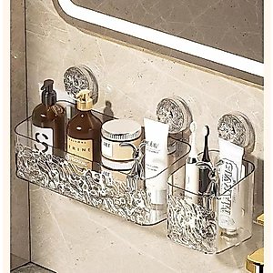 Glacier Pattern Suction Cup Shelf - Stylish Shower Caddy with Convenient Soap Dispenser，Elegant and Functional