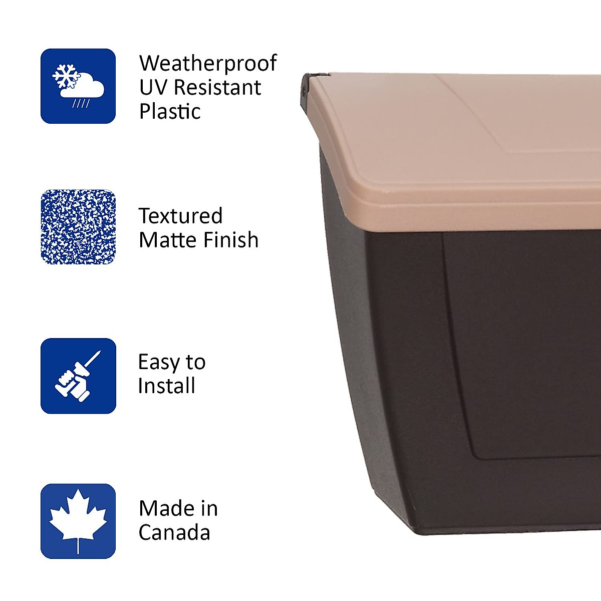 Small Plastic Mailbox for Outside Porch, Easy to Install Wall Mount, Lightweight, Heavy Duty, Rustproof, Maintenance-Free Horizontal Brown Mail Box for House - 15.5” x 4” x 6.25” (Mocha Sand)