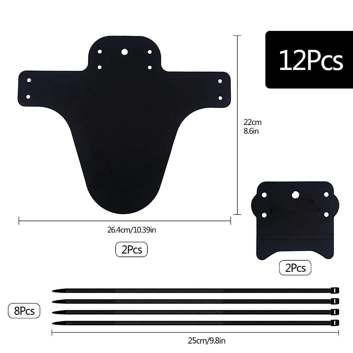 GLAITC Bike Fenders Set, 4 Pieces MTB Mud Guard Front and Rear Compatible + 8 Pieces Ties Mountain Bike Mudguards Bicycle Mudguard Fender Set Fits Wheel Sizes of 26", 27.5", 29"