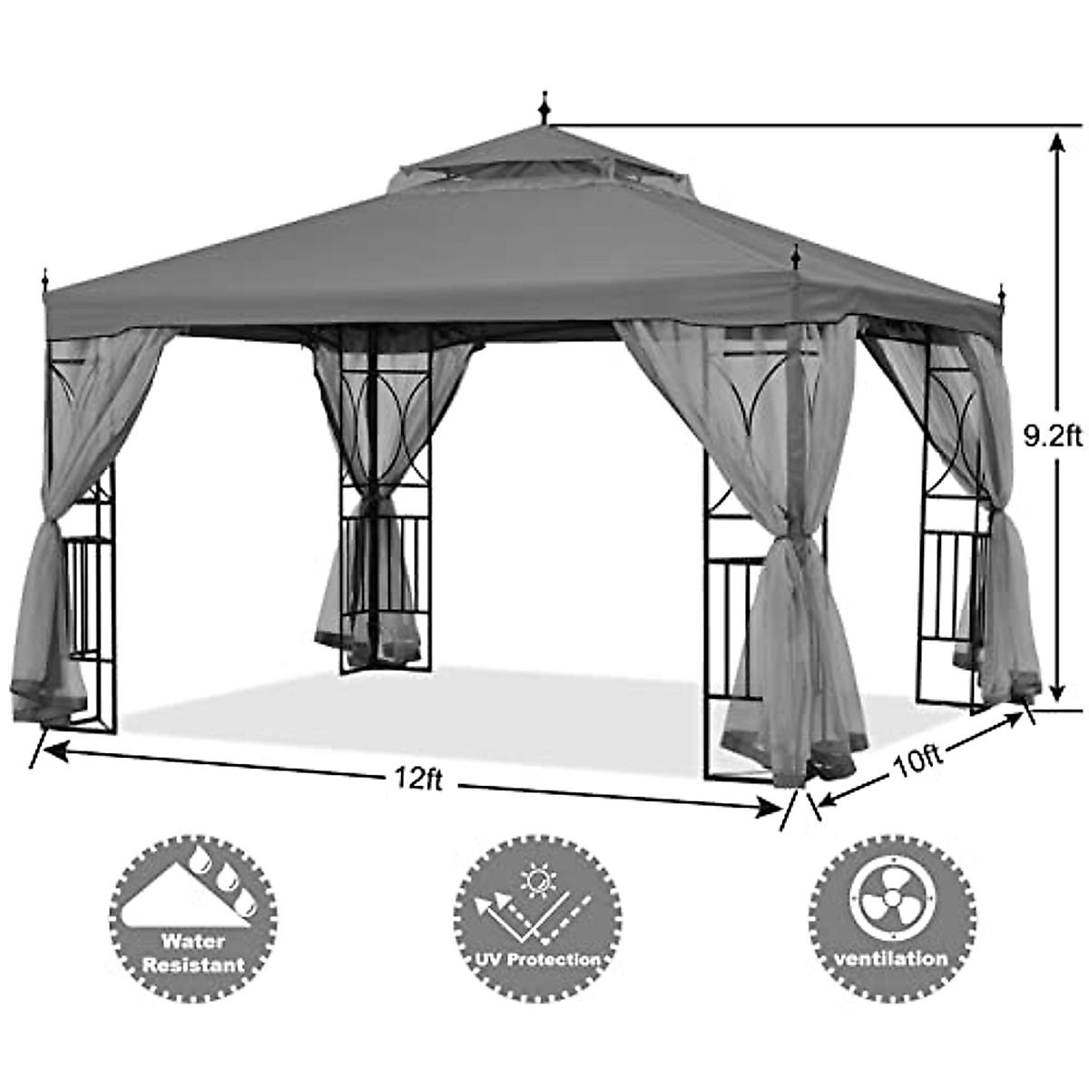 ABCCANOPY Patio Outdoor Gazebo 10X12 - Gazebo Canopy with Netting and Corner Frame Screen Wall for Backyard,Garden Gazebo Lawn (Dark Grey)