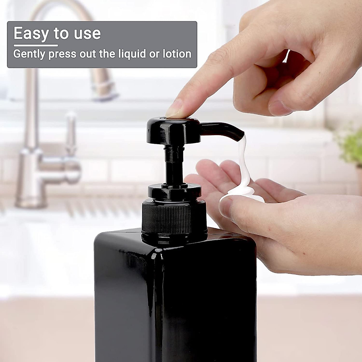 Amorettise 6 Pack Shampoo and Conditioner Dispenser Bottles, 4 Pack 22 Oz & 2 Pack 8 Oz Refillable Square Plastic Pump Bottles for Dispensing Lotions, Shampoo, Conditioner, and Body Wash (Black)