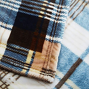 Tache Winter Cabin Blue Tan Farmhouse Super Soft Micro Fleece Tartan Plaid Plush Lightweight Dual-Sided Decorative Couch, Sofa, Travel, Lap, Bed Throw Blanket, 50x60