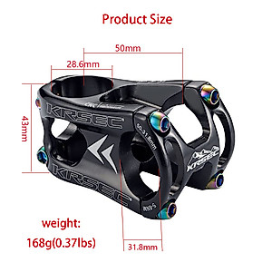 KRSEC 31.8 Bike Stem Mountain Bike Stems Short Handlebar Stem Aluminum Alloy for Bicycle,Road Bike,BMX, Cycling Stem Accessories Black