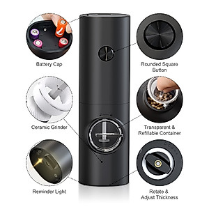 COKUNST Electric Salt or Pepper Grinder, Battery Operated Gravity Sensing Grinder with Light and Switch Button, Automatic Pepper Mill with One Hand Operation Refillable for Kitchen Resturant BBQ