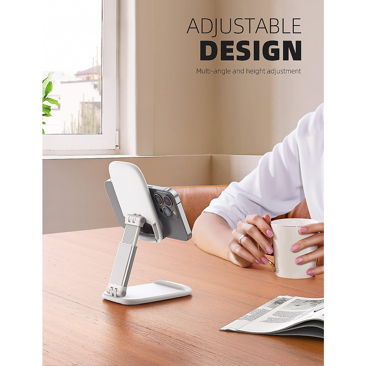 Lamicall Stand Phone Accessories, Desk - White Office Cell Holder, Desktop, Office Desk Accessories, for iPhone 16 15 14 13 12, Decor, Phone