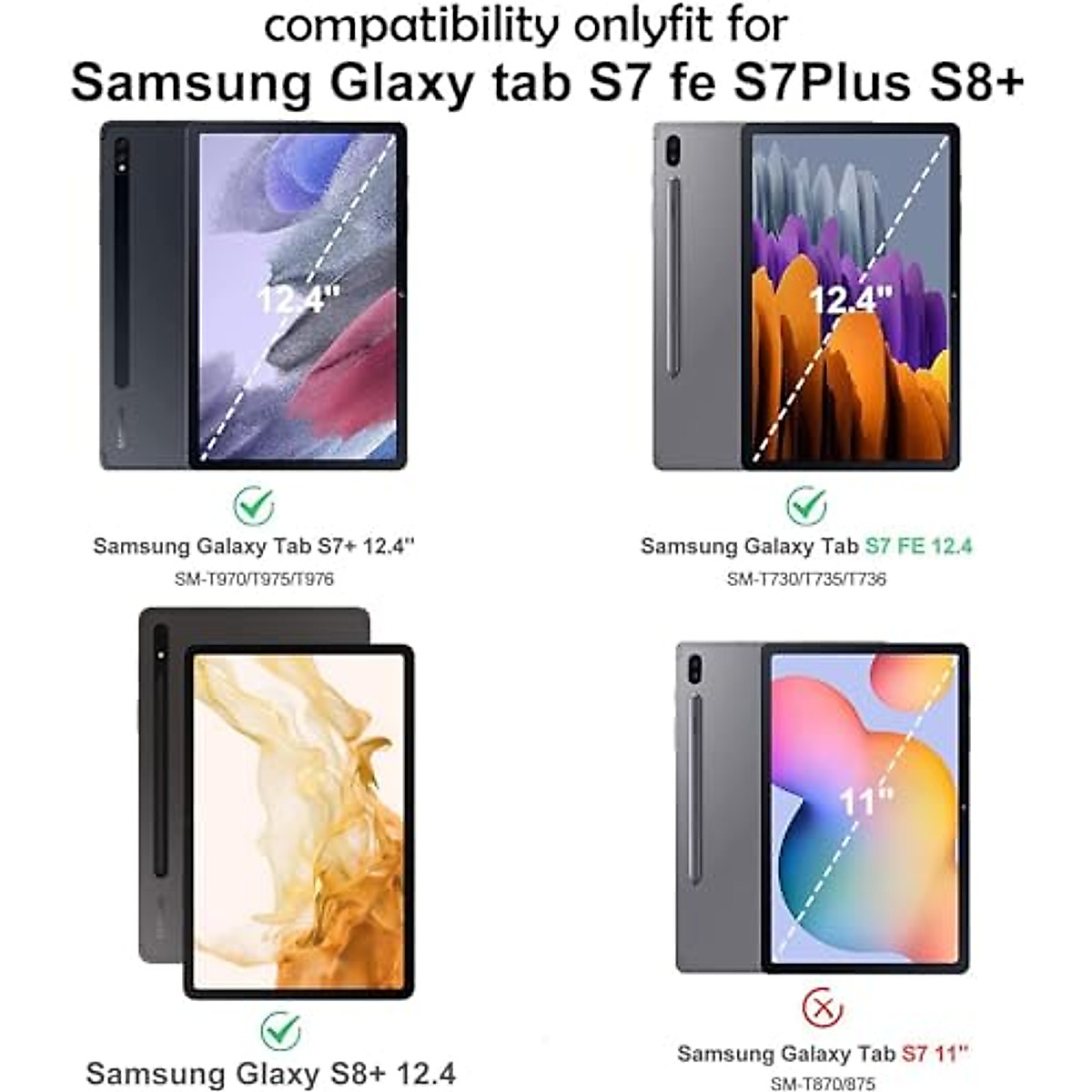 Keyboard Case for Samsung Galaxy Tab S7 FE / S7 Plus / S8+ / S8 Plus 12.4'', with S Pen Holder, 7 Color Backlit, Detachable Wireless Bluetooth Keyboard,Deep Green