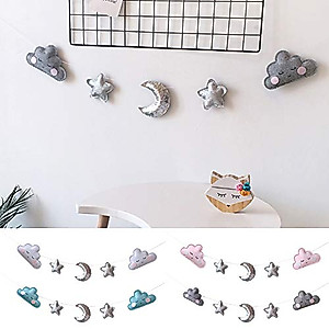 oAtm0eBcl Kids Room Wall Decor, Cartoon Moon Star Cloud Pendant Kids Room Wall Ornament Play Tent Hanging Decor,Bunting Banner Hanging Decoration Grey