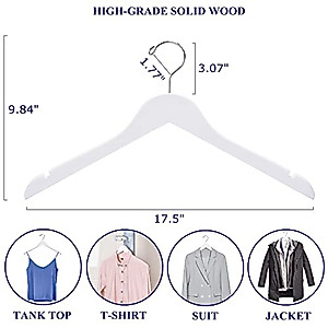 Amber Home Smooth White Finish Solid Wood Shirt Dress Hangers 10 Pack, Sturdy Wooden Coat Hangers with Precisely Notches, Clothes Hangers for Jacket, Camisole, Bridal (White, 10)