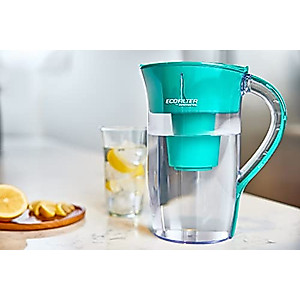 EcoFilter 10 Cup Filtered Pitcher by ZeroWater, No Plastic Shell, Reduces Chlorine Smell and Taste, Clear and Green