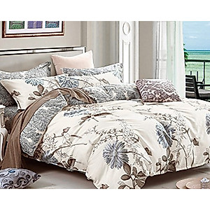 Swanson Beddings Daisy Silhouette Reversible Floral Print 3-Piece 100% Cotton Bedding Set: Duvet Cover and Two Pillow Shams (Full)