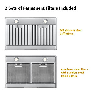 EVERKITCH 36 inch Wall Mount Range Hood 800CFM, with DC Motor, Stainless Steel Vent Hood with 6 Speeds Exhaust Fan, Convertible to Ducted and Ductless, with stainless steel filters