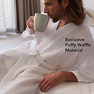 MONARCH Square Waffle Spa Kimono Robe - Soft Light Hotel Bathrobe Cypress (One Size/Large, White) (US, Alpha, One Size, White)
