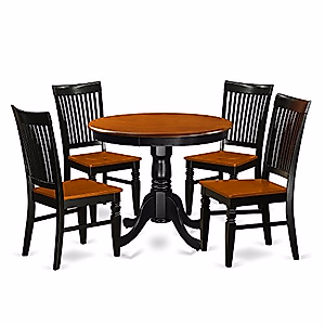 East West Furniture Antique 5 Piece Set Includes a Round Kitchen Table with Pedestal and 4 Dining Room Chairs, 36x36 Inch, Black & Cherry