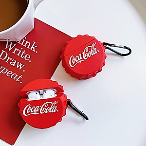 AirPods Pro Case Soft Silicone Cover with Bag Hook Clip Keychain for Apple AirPodsPro AirPods 2019 Red Coke Lid Classic Protective Cool Fun Cute Lovely Special Girls Men Guys
