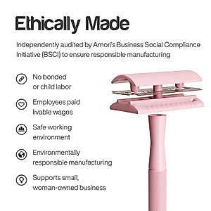 Double Edge Safety Razor for Women, Safety Razor with 10 Blades, Women Razor, Fits All Double Edge Razor Blades, Plastic Free (Pink)