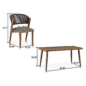 PURPLE LEAF 7 Pieces Outdoor Dining Set All-Weather Wicker Outdoor Patio Furniture with Table All Aluminum Frame for Lawn Garden Backyard Deck Patio Dining Set with Cushions, Brown