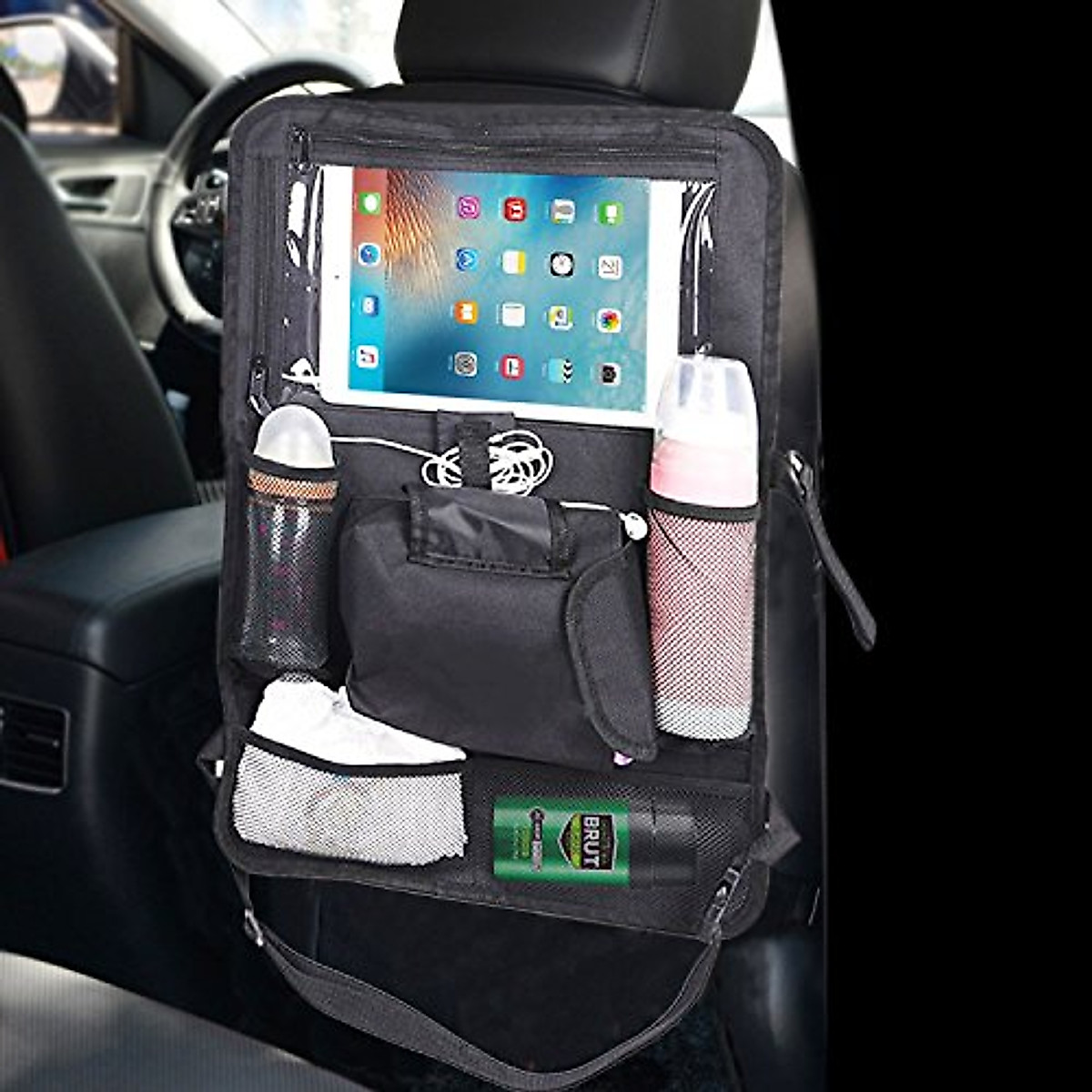 Prorighty Multi-Purpose Car Back Seat Organizer for Seat Protection with 12 Pockets for Storage| Tablet or iPAD Holder-Great for Car Trips