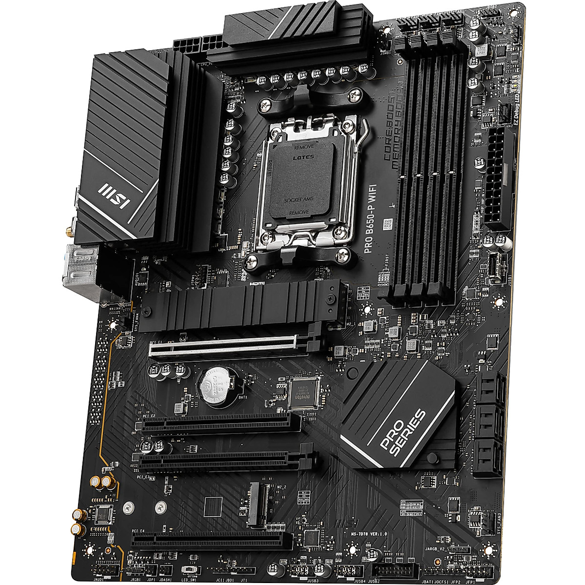 MSI PRO B650-P WiFi ProSeries Motherboard (AMD AM5, ATX, DDR5, PCIe 4.0, M.2, SATA 6Gb/s, USB 3.2 Gen 2, HDMI/DP, Wi-Fi 6E, AMD Ryzen 7000 Series Desktop Processors)