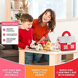 Bundaloo Plush Farm Animal Toys with Realistic Sounds - Plushie Play Set with Barn Carrier