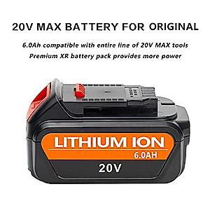 DEWQKI 2 Pack (DCB206) 6.0Ah 20V Battery, Replace for Dewalt 20V Max Battery DCB206-2 DCB204 DCB203 DCB201, Compatible with Dewalt DCD/DCF/DCG Series Cordless Power Tools