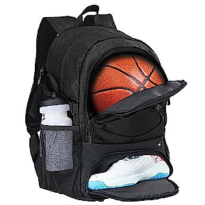 DAFISKY Basketball Backpack with Ball Compartment – Large Basketball Bag with Shoes compartment Sports Equipment Bag for Soccer Ball,Volleyball,Gym,Outdoor,Travel(black)