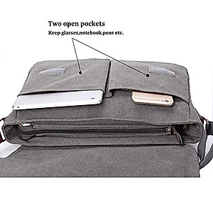 Vintage Canvas Satchel Messenger Bag for Men Women,Travel Shoulder bag 13.5" Laptop Bags Bookbag (Grey)