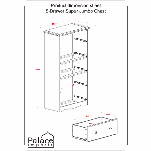 Palace Imports 100% Solid Wood 5-Super Jumbo Drawer Chest with Lock, Honey Pine, 31.75”w x 59.75”h x 17” d, Lock and Key Included. Requires Assembly.