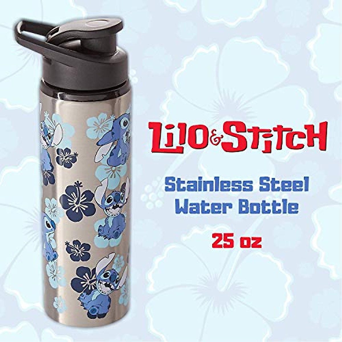 Silver Buffalo Disney Lilo and Stitch Double Walled Stainless Steel Water Bottle, 25 Ounces