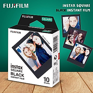 FUJIFILM INSTAX SQUARE Black Instant Film (80 Exposures) with Album, Frames, and Fibertique Microfiber Cleaning Cloth Accessories Bundle for Photographers and Artists
