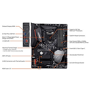 GIGABYTE Z490 AORUS Elite (Intel LGA1200/Z490/ATX/2xM.2/Realtek ALC1200/SATA 6Gb/s/USB 3.2 Gen 2/2.5 GbE LAN/RGB Fusion/Gaming Motherboard)