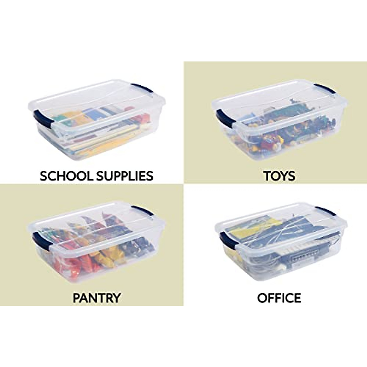 Rubbermaid Cleverstore Clear 16 Qt/4 Gal, Pack of 6 Stackable Plastic Storage Containers with Durable Latching Clear Lids, Visible Organization, Great for Classroom, Underbed, and Kitchen Storage