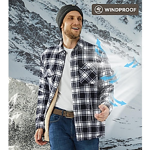 EKLENTSON Jacket for Men Fleece Flannel Plaid Jacket Casual Stylish Travel Coat Thermal Jacket Sherpa Coat Blue Grey 2XL