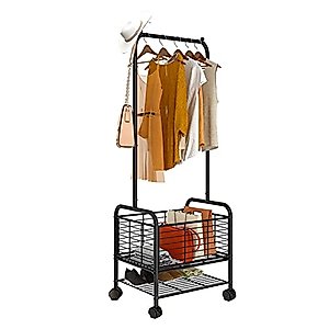 Laundry Cart with Clothes Rack,Rolling Laundry Hamper Basket Cart with Metal Wire Storage Rack and Hanging Rack ，Laundry Butler Garment Rack Storage Rack