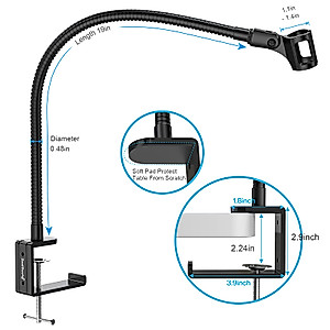 ZealSound Microphone Arm Stand,19 Inch Long Universal Gooseneck Desktop Mic Stand with 3/8" to 5/8" Adapter and Microphone Clip Holder, Upgraded Heavy Duty Desk Clamp for Blue Snowball Ice Mics Spark